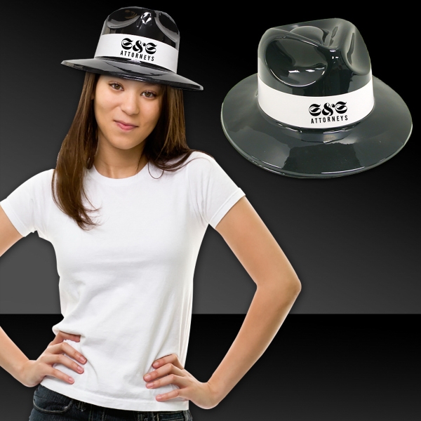 Black Plastic Fedora with White Band – Impact Promos by Romo Creations LLC